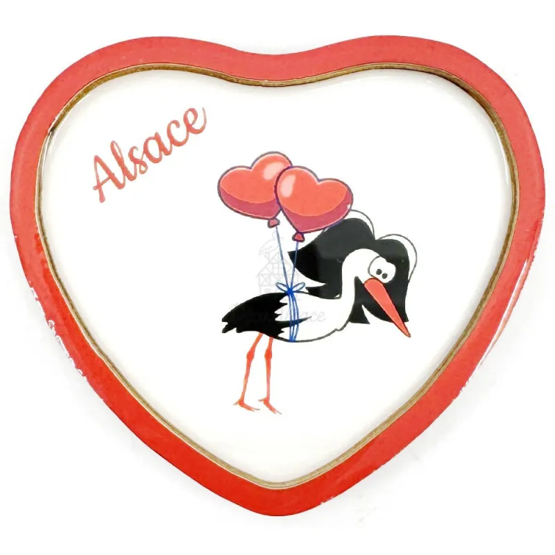 Decorative Heart Magnet with Stork Hanging from Balloons Alsace in Obernai